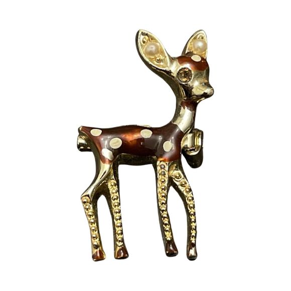 Jewelry | Vintage Enameled Gold Toned Deer Pin Brooch | Poshmark